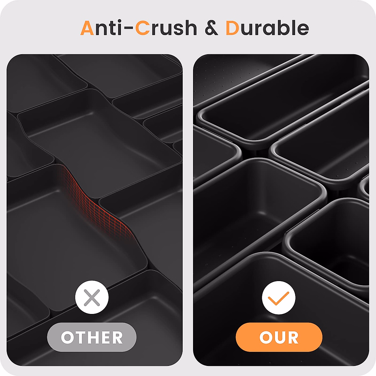 A-LuGei 【𝟮𝟮𝗣𝗖𝗦】 Plastic Black Desk Drawer Organizer, Bathroom Organizers and Storage, Makeup Organizer, Organization and Storage Bin Container for Vanity Office Utensils Tool Pantry Cosmetic