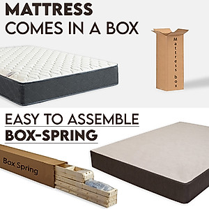 Treaton 9-Inch Medium Firm Tight top Single Sided Hybrid Mattress with 5” Unassembled Box Spring, Queen, Black