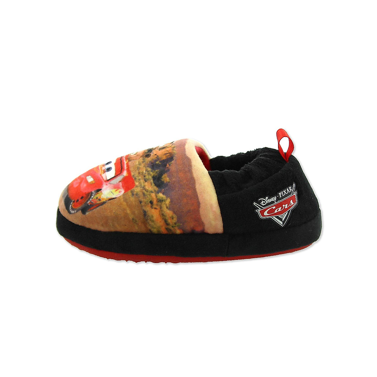 Disney Cars Lightning McQueen Tow Mater Toddler Boys Plush Aline Slippers (9-10 M US Toddler, Black/Red)