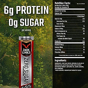 Jack Link's Beef Sticks, Zero Sugar, Original – Protein Snack, Meat Stick with 6g of Protein, Made with 100% Beef, No Added MSG – 0.92 Oz (Pack of 20)