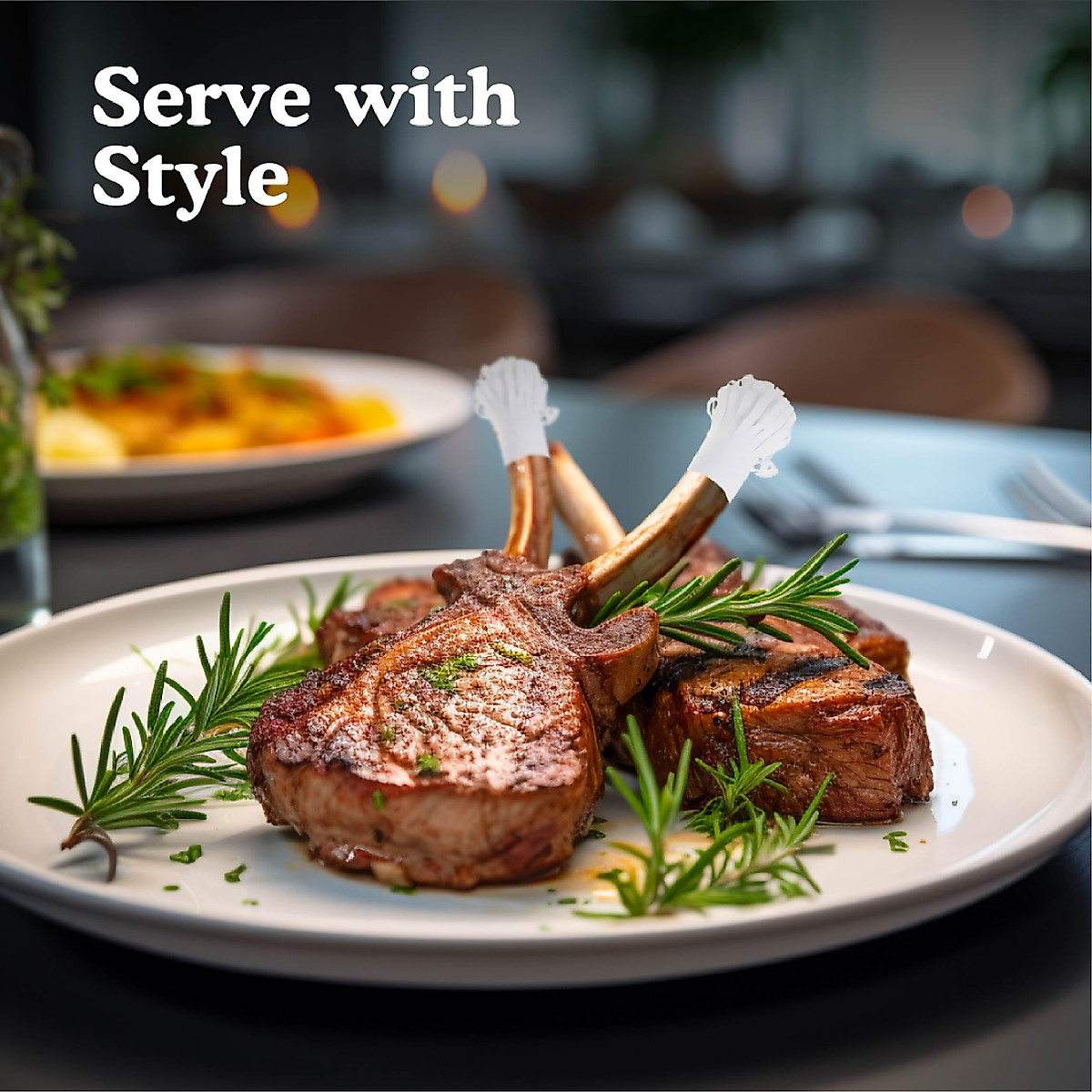 Regency Wraps Paper Frills, Elegant Decorative Holders for Lamb and Pork Chops and Small Chicken Legs, 5/8" Diameter, Small, White, Pack of 8