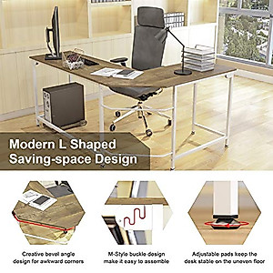 Weehom 66 Inch L Shaped Desk Corner Computer Desks for Home Office Sturdy PC Laptop Gaming Table, White Leg