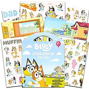 Bluey Sticker Coloring Activity Set Bundle ~ 150+ Bluey Stickers for Kids Plus Reward Stickers and Door Hanger | Bluey Party Supplies