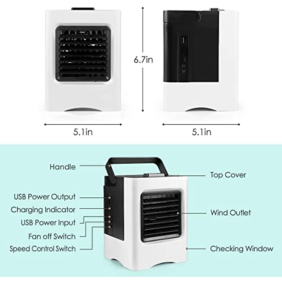 Portable Air Conditioners, 3-In-1 Air Cooler with 3 Speeds, Humidifier and Ultra Quiet, Evaporative Mini Air Conditioner for Room, Home and Office