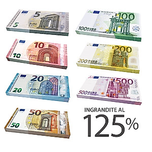Scratch Cash Bundle Money to Play (Size Increased to 125% Compared to The Real Ones) 175 Banknotes - 7 Stacks of Euro 25 x € 5, 10, 20, 50, 100, 200 and 500