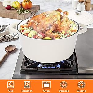 Uniflasy Cast Iron Dutch Oven Pot with Lid, 6 Quart Enameled Cast Iron Dutch Oven with Big Dual Handles, Stock Pot, Bread Oven for Sourdough Bread Baking, Pot Oven for Versatile Cooking, White