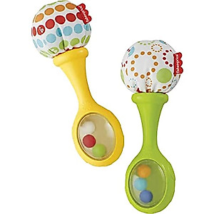 Fisher-Price Baby Toys Rattle ‘N Rock Maracas, Set Of 2 Soft Musical Instruments For Infants 3+ Months, Green & Yellow