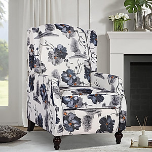 B BAIJIAWEI Wingback Recliner Chair - Tufted Arm Chair Recliner - Fabric Push Back Recliner Chair for Living Room Adjustable Backrest (Single, Blue Floral)