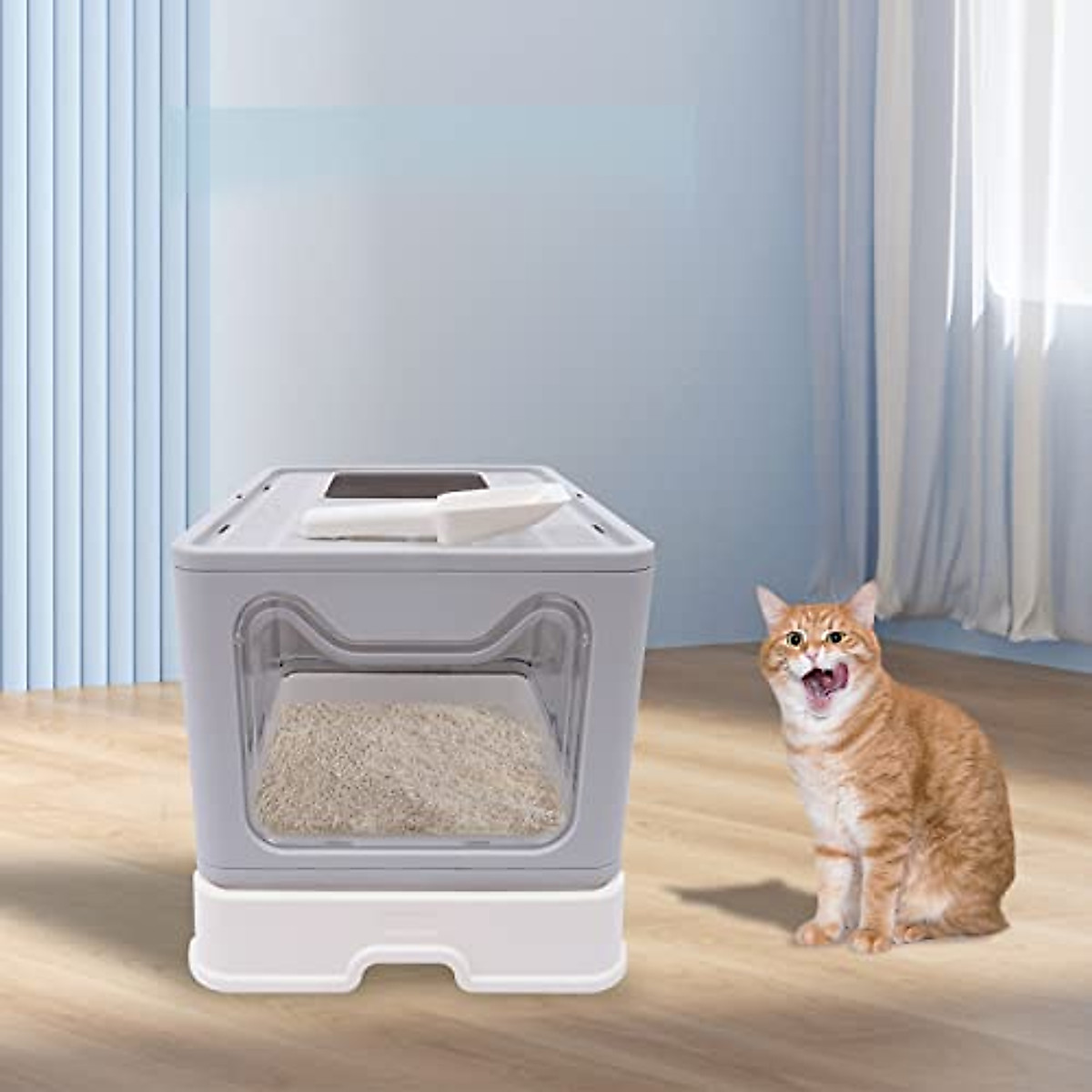 Cat Litter Box Semi-Enclosed and Foldable,Front Entry and top Exit Litter Box Storage and Deodorization Design Covered Litter Box,Comes a Cat Shovel, for Families Cat Houses