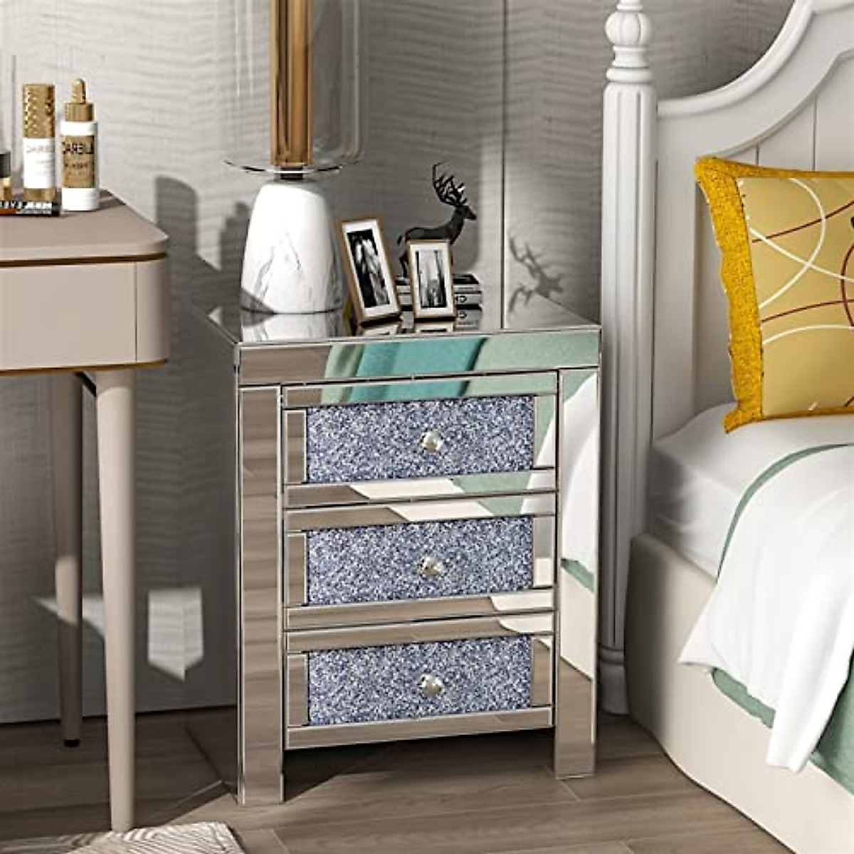 HIGOH Bedside Table Drawer Mirror Bedside Table Bedroom Cabinet Bedside Table Suitable for Bedroom Furniture