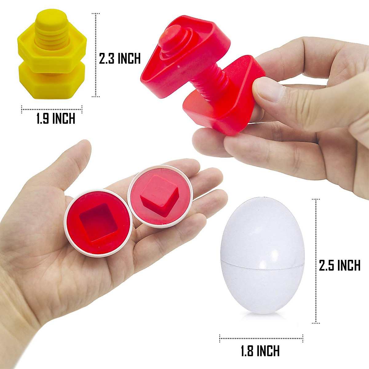 EJLIFEBOX 14 Pack Jumbo Nuts Bolts and Matching Eggs Fine Motor Skills Toys Set for Toddlers, Matching Color and Shape Game Toy Improve Motor Skills