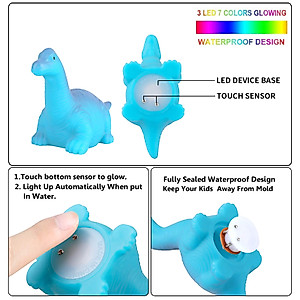 Jomyfant Dinosaur Bath Toys Light Up Floating Rubber Toys(6 Packs),Flashing Color Changing Light in Water,Baby Infants Kids Toddler Child Preschool Bathtub Bathroom