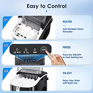 Xbeauty Countertop Ice Maker Machine 6-Minute Fast Bullet Ice Simple Handle Automatic Cleaning Suitable for Household Small Student Dormitory and Bar Party-Black