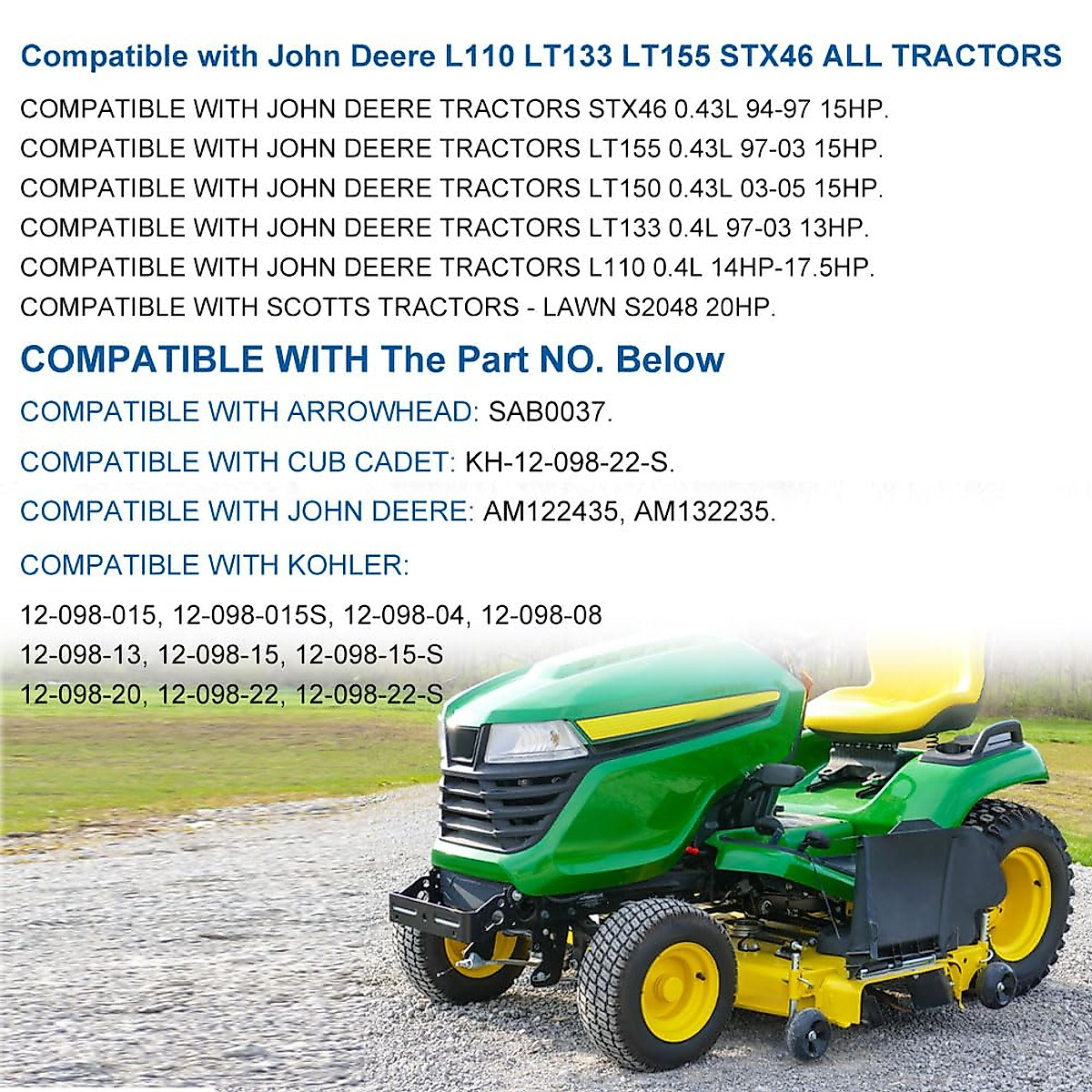 WATERWICH Starter Compatible with John Deere L110 LT133 LT155 STX46 All Tractors 12-098 Series Replaces AM122435 12-098-15 12-098-22