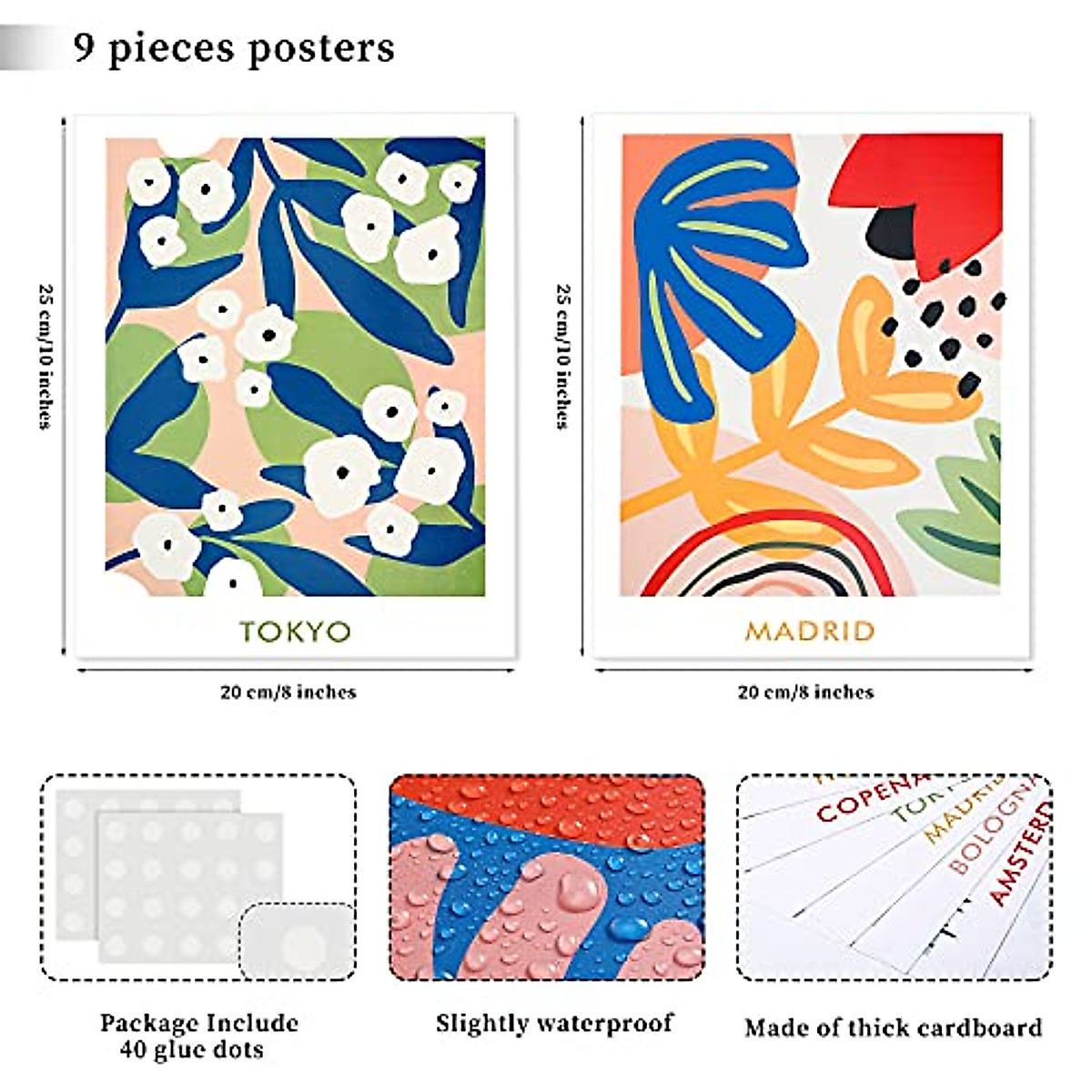 9 Pcs Flower Market Poster Print London Tokyo Copenhagen Flower Wall Art Aesthetic Flower Canvas Poster Unframed Florist Wall Decor Pictures for Wall Living Room Bathroom Decor, 8x10'' (Plant Style)