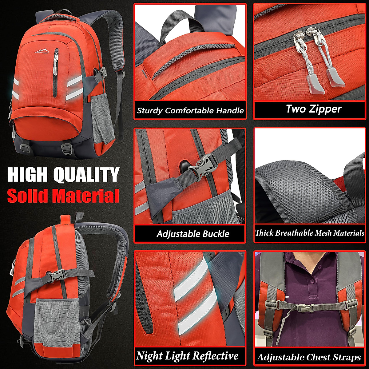 Backpack Bookbag for College Laptop Travel, Fit Laptop Up to 15.6 inch Multi Compartment with USB Charging Port Anti theft, Gift for Men Women (Orange)