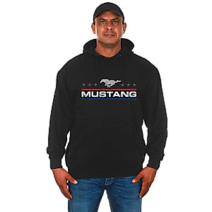 JH DESIGN GROUP Men's Ford Mustang Pullover Hoodie American Flag 2 Sided Sweatshirt (Small, Black)