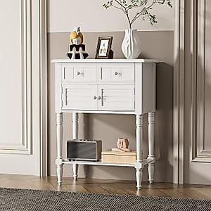 Knowlife Console Table with 2-Door Cabinet & 2 Drawers, Sofa Tables, Entryway Table with Storage Shelf, Coffee Bar Buffet Sideboard for Kitchen, Hallway, Dining, Living Room, White