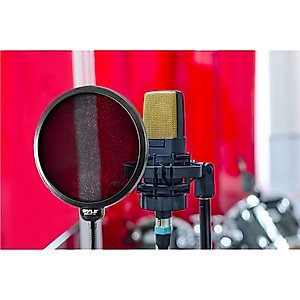 Pyle Professional Microphone Filter Screen-Mic Pop Blocker Mask Shield 4-Layer Mesh Wind Filtration 16" 360° Flexible Gooseneck Stabilizing Arm, Universal Clamp-Style Knob (PEPF30)