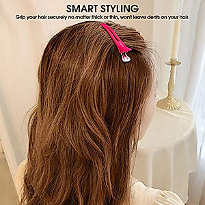 6 Professional Hair Clips for Women Styling Sectioning, Non-Slip Dividing Duckbill Hair Clips with Silicone Band, No Crease Hair Clips - Salon and Home Hair Cutting Styling Accessories (Pink)