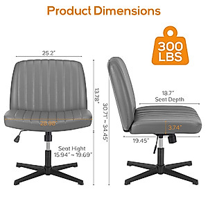 DUMOS Cirss Cross Chair Legged Office Wide Comfy Desk Seat, No Wheels Armless Computer Task Seating, Swivel Vanity Home Height Adjustable
