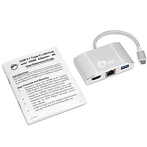 SIIG USB 3.1Type C (USB C) Thunderbolt 3 to Gigabit Ethernet LAN Network and HDMI Adapter Hub with USB 3.0 Type A, Gigabit Etherent and HDMI output - 4K ready (JU-H30712-S1)