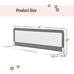 HONEY JOY Bed Rail for Toddlers, 71-in Extra Long, Portable Safety Bed Guardrail w/Double Safety Child Lock, Foldable Baby Bed Rail Guard, Fit King & Queen Full Twin Size Bed Mattress(Gray, Pack 1)