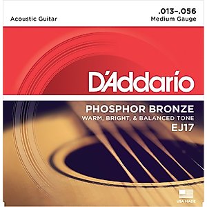 D'Addario EJ17x5 (5 sets), Acous Guit Strings, Phos/Brnz Rnd Wnd, Med (.013-.056).