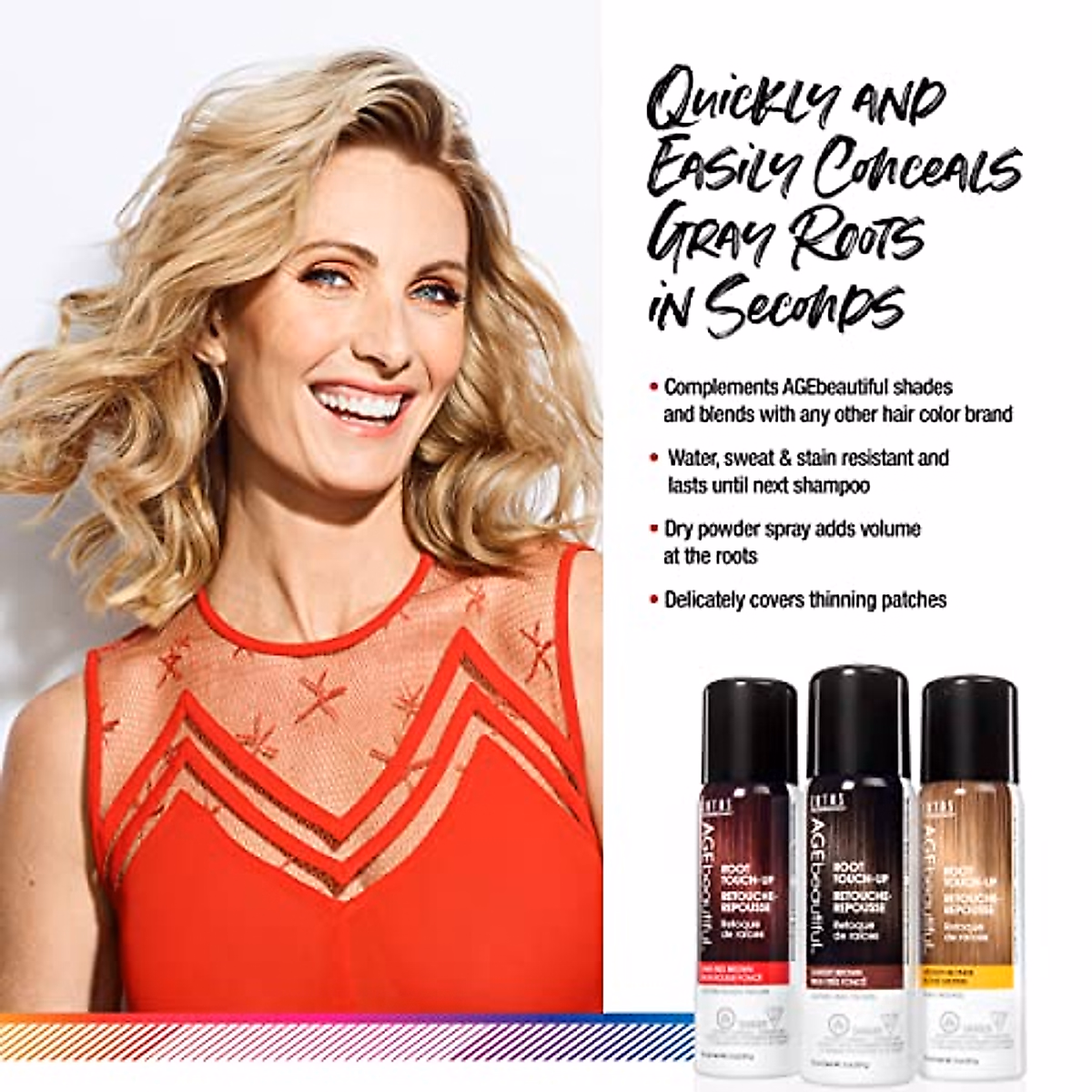 AGE beautiful Root Touch Up Hair Color Spray | Touch-Up Gray Concealer | Temporary Cover Up | Adds Volume & Covers Thinning Patches | Water, Sweat, Stain Resistant | Dark Red Brown | 2 Fl Oz