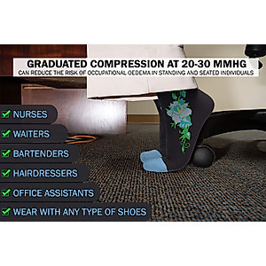 Physix Gear Compression Socks 20-30 mmHg - Men & Women - Running, Nurses, Shin Splints, Flight, Travel (BLACK / BLUE FLOWER-S/M)