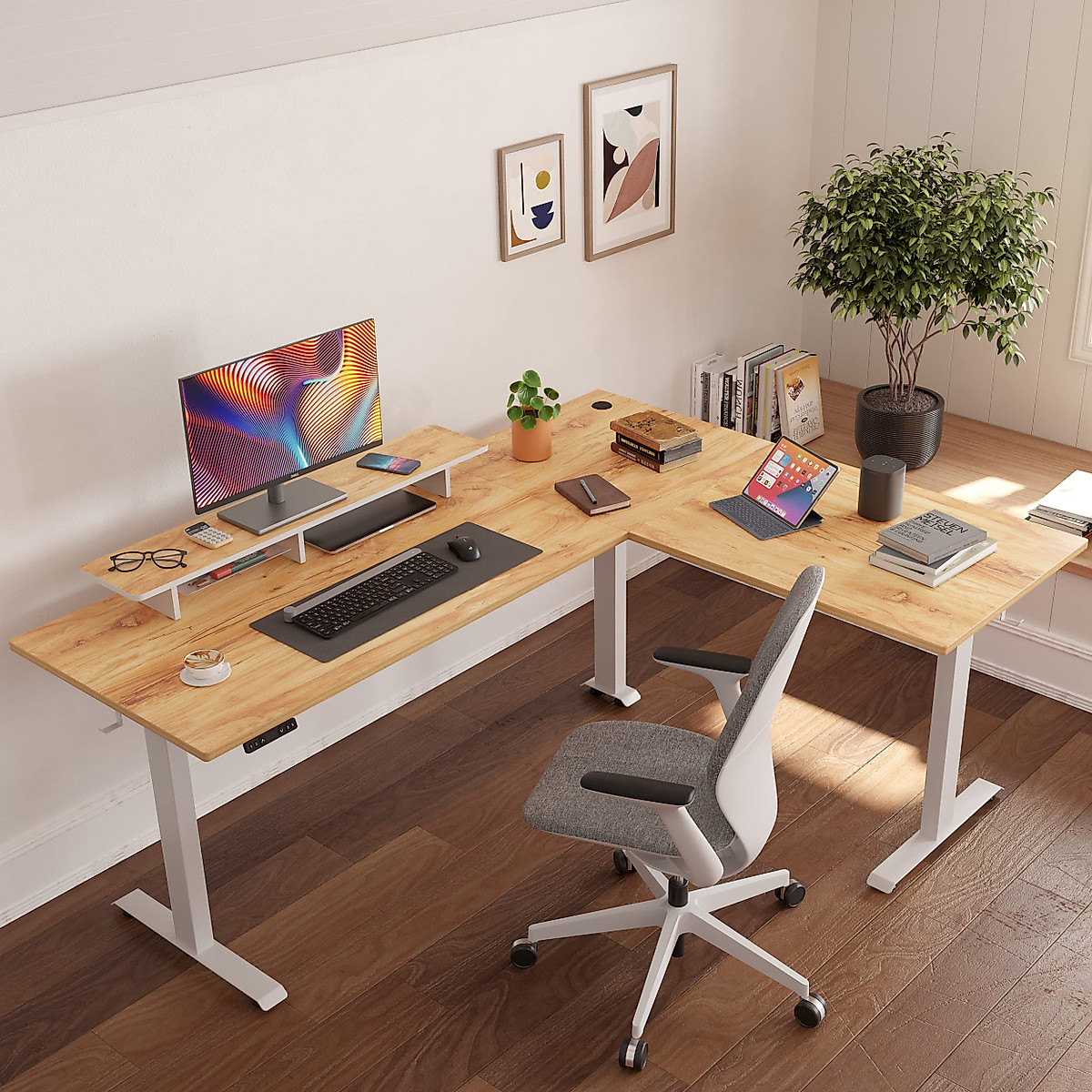 FEZIBO 75 Inch L Shaped Standing Desk with Standing Desk Anti Fatigue Mat