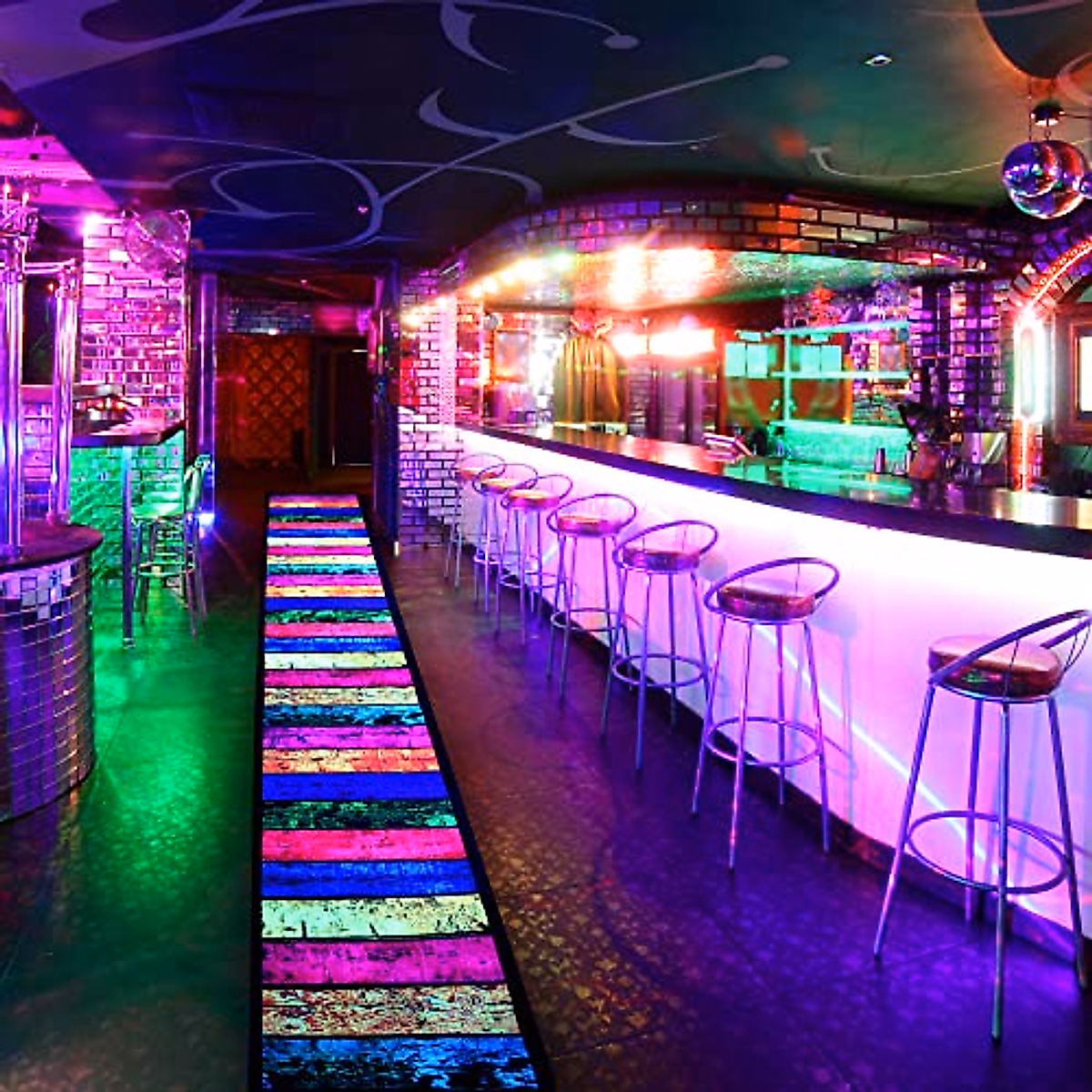 SEBKQ Neon Dance Floor Runner Rugs, UV Black Light Reaction Non-Slip Carpet, Glow in The Dark Party Supplies for Birthday, Wedding, Raves(118in×23in×0.39in)