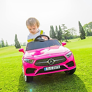 FXIONA Kids Electric Cars for Toddler Ride On with Parent Remote Control Vehicles for Girl and Boy Ride in 12V Battery Power 4 Wheels Mercedes Benz Big Toys Baby Toddler Car Music Light 3 Speed(Pink)