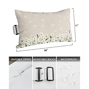 Ocean Outdoor Chaise Lounge Chair Head Pillow,2 Packs Waterproof Headrest Lumbar Throw Pillows Cover Case with Insert & Elastic Band for Pool Patio,Retro Blue Starfish Seahorse Anchor Shell Coral