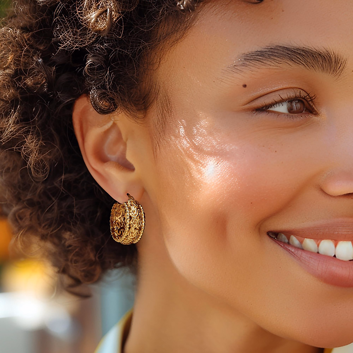 Ross-Simons 18kt Gold Over Sterling Beaded-Edge Byzantine Hoop Earrings