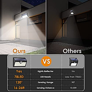 URPOWER Solar Lights, 78 LED Solar Motion Sensor Lights Outdoor Waterproof Solar Powered Security Light Motion Activated Auto On/Off Solar Wall Lights for Patio Deck Yard (Cool White, 4 Pack)