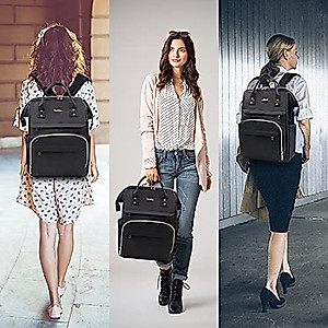 Intrbleu Laptop Backpack Women Teacher Backpack Nurse Bags, 17 Inch Work Backpack Womens Fashion Backpack Purse Waterproof Travel Backpack, Anti-theft, Luggage Strap, USB Charging Port (Black)