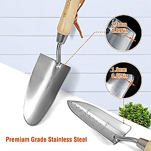 WORKPRO Garden Tools Set, 7 Piece, Stainless Steel Heavy Duty Gardening Tools with Wooden Handle, Including Garden Tote, Gloves, Trowel, Hand Weeder, Cultivator and More-Gardening Gifts For Women Men