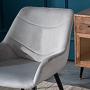 Homy Grigio Upholstered Dining Chairs Set of 2 Mid Century Modern Dining Room Chairs Kitchen Chairs for Dining Room Accent Chairs Velvet Arm Chairs with Black Metal Legs (Set of 2, Gray)