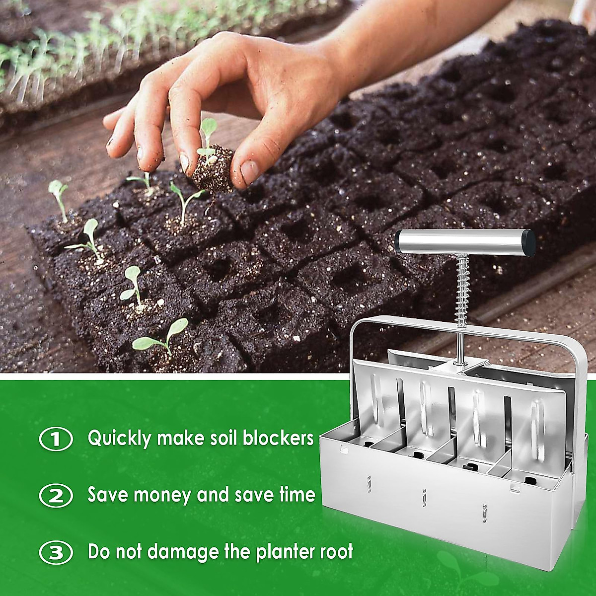 Soil Blocker, 8 Cell Soil Blocker for Seed Starting, 2 inch Manual Soil Block Maker, Seed Blocker, Durable Seed Block Maker, Soil Blocking Tool, Soil Blocker Kit, Soil Block Trays