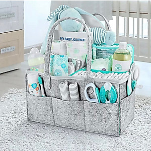 Baby Diaper Caddy Nursery Storage Bin and Car Organizer for Diapers and Baby Wipes Grey