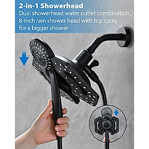Black Shower Head with Handheld: 2-in-1 Shower Head High Pressure with Rainfall Shower Head Handheld Shower head Detachable Shower Head with Hose, 2.5GPM Double Shower Head Dual Shower Head Cambo