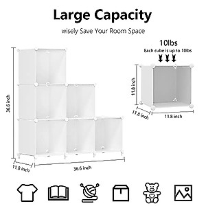 Wolizom Cube Storage Organizer, 6-Cube White Closet Storage Shelves, Modular Units, Closet Cabinet, Portable DIY Plastic Book Shelf Shelving for Bedroom, Office, Living Room (12"X12"X12")