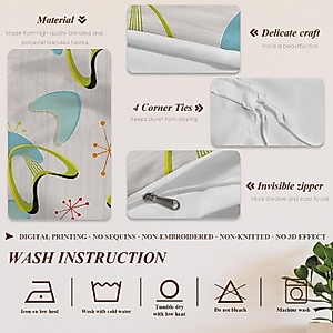 Shrahala Retro Modern Stars Duvet Cover Set King Size, Atomic Boomerang Midcentury Dots Stripes 3 Pieces Soft Brushed Duvet Covers with Button Closure, 100% Cotton (No Comforter)