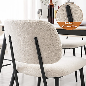 ONEVOG Mid Century Modern Dining Room Chairs, Sherpa Kitchen Chairs with Curved Back, Ivory White Chair, Upholstered Wide Seat, Comfortable Dinner Chairs Set of 2, Balck Metal Legs