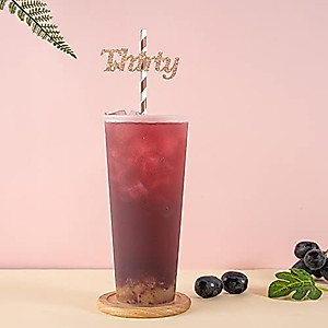 Happy 30th Birthday Straws, Rose Gold Glitter 30 Years Old Paper Straws, 30th Anniversary/Birthday Party Drinking Decorative Straws - 24pcs