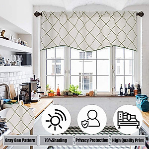 Blackout Geometric Valance Curtains for Kitchen Trellis Faux Linen shorter Window Treatment Valances Embroidered Thermal Insulated Drapes and Curtains for Bedroom Living Room Windows, 52 x 18 Inch