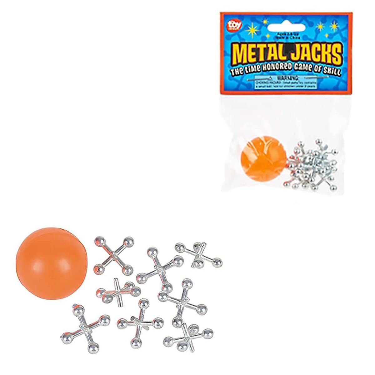 The Dreidel Company Jacks Game with Ball, Metal Set 0.5â€, Retro Toys, Classic Games Great Party Flavors, Kids' Activities, Loot Bag Fillers, Halloween, Easter, Birthday Parties (12-Pack)