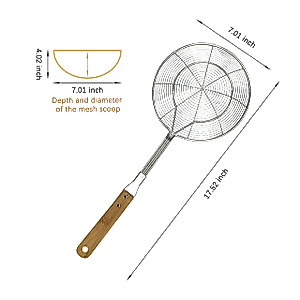 Vivicreate 7 Inch diameter Fine Mesh Strainers Bamboo Handle Premium Stainless Steel Colanders Spider Strainer Sifter Skimmer Spoon Perfect for Sift Strain Vegetables Pastas Tea