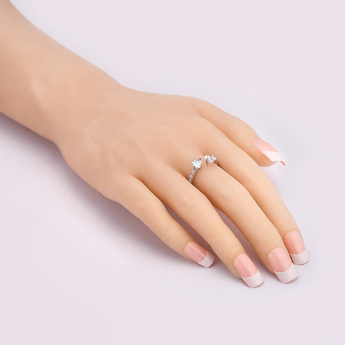 Double Love Heart Open Statement Rings for Women Adjustable Dainty Cubic Zirconia Crystal Engagement Wedding Band Promise Eternity Ring Wrap Finger Bands Cute Jewelry Gifts